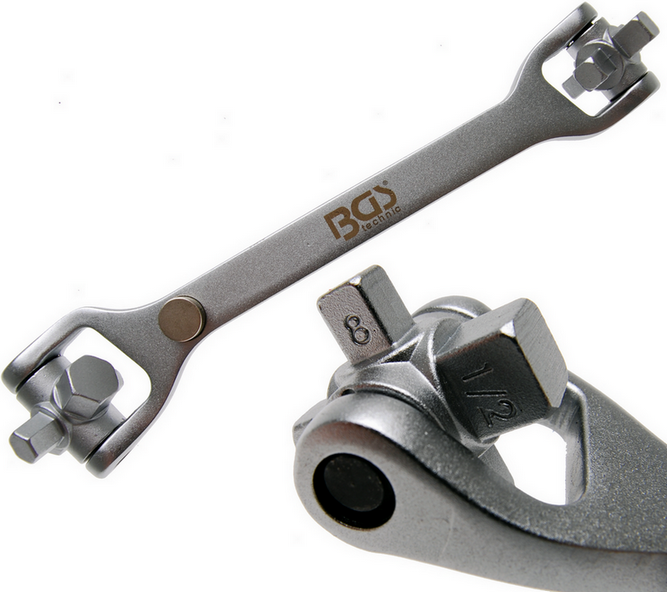 Clé vidange spéciale 8-EN-1. Polyvalente avec 4 douilles carrées et 4 ...