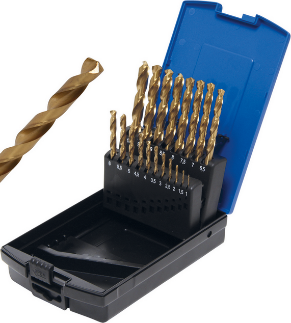 Forets Acier rapide HSS-G traitement au nitrure titane 1 - 10 mm 19 pièces