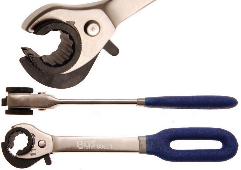 Clé tuyauter cliquet ouverte 11 mm avec poignée antidérapante. Idéale ...