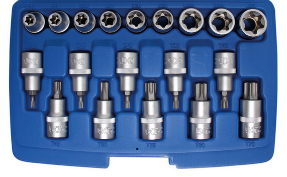 Douilles embouts Torx 1/2. Profil mâle et femelle T et E, large gamme de tailles.