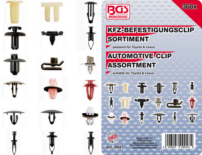 Assortiment clips fixation automobiles Toyota & Lexus 360 pièces