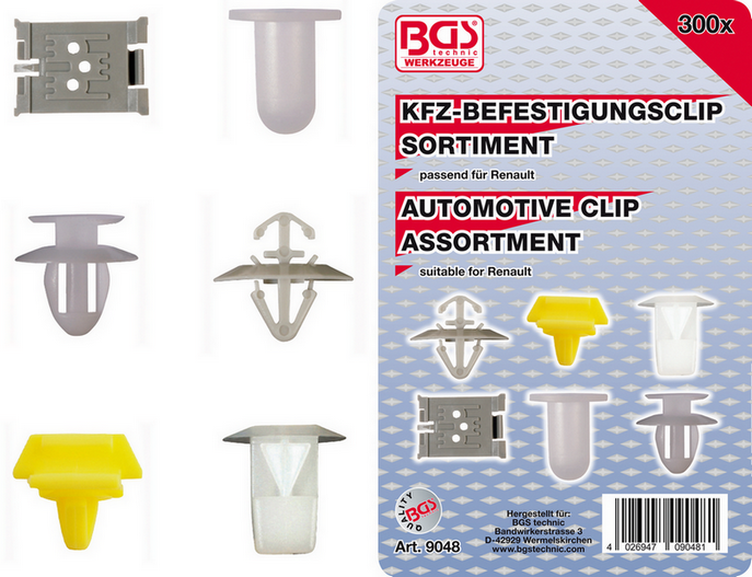 Clips fixation automobiles Renault. Adaptés pour habillages et garnitures.