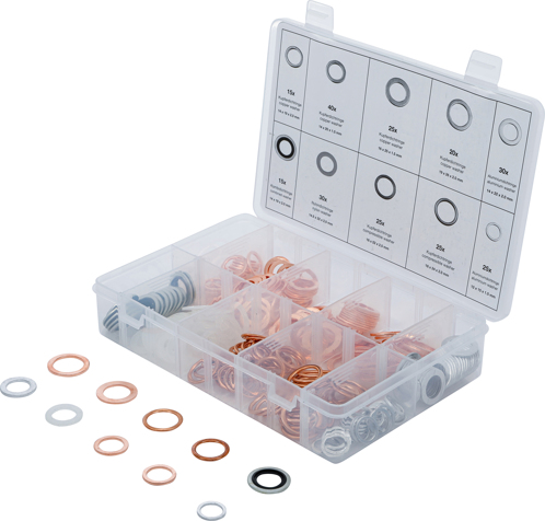Assortiment joints cuivre, aluminium, nylon 250 pcs. Étanchéité fiable.